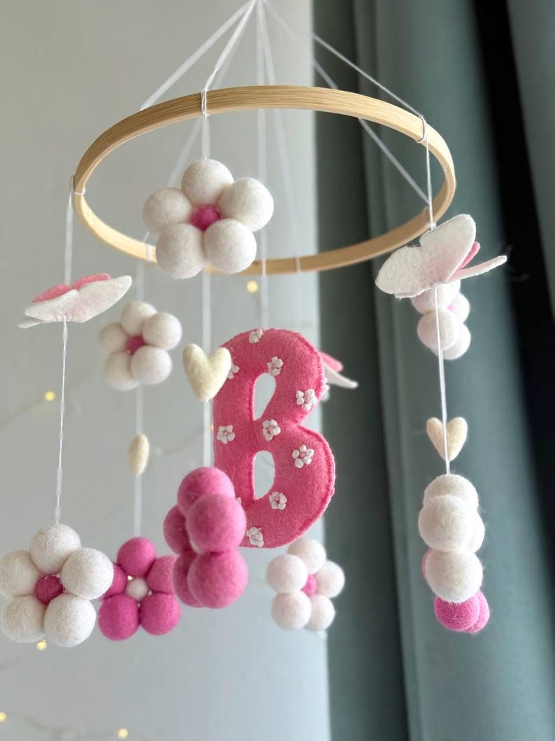 Personalizable Baby Mobile With Flowers – Nursery Decor | Baby Shower ...