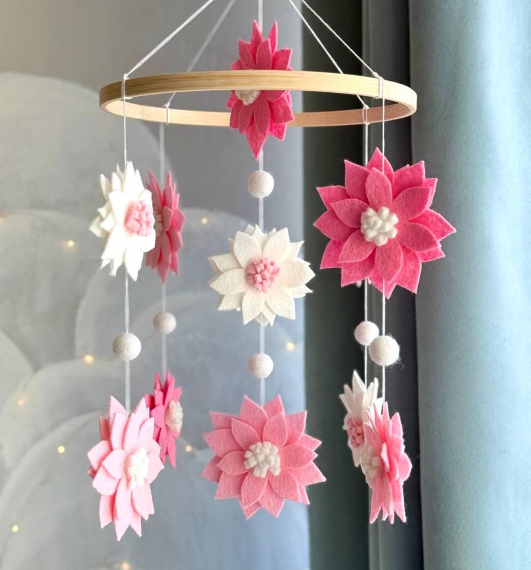 Pink Floral Baby Mobile for Crib – Daisy Nursery Mobile With Flowers ...