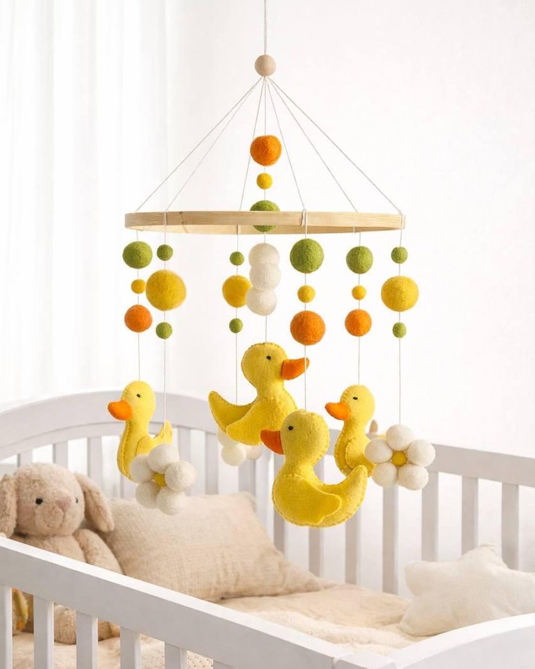 Yellow Ducks Baby Mobile With Clouds, Stars – Handmade Felt Nursery ...