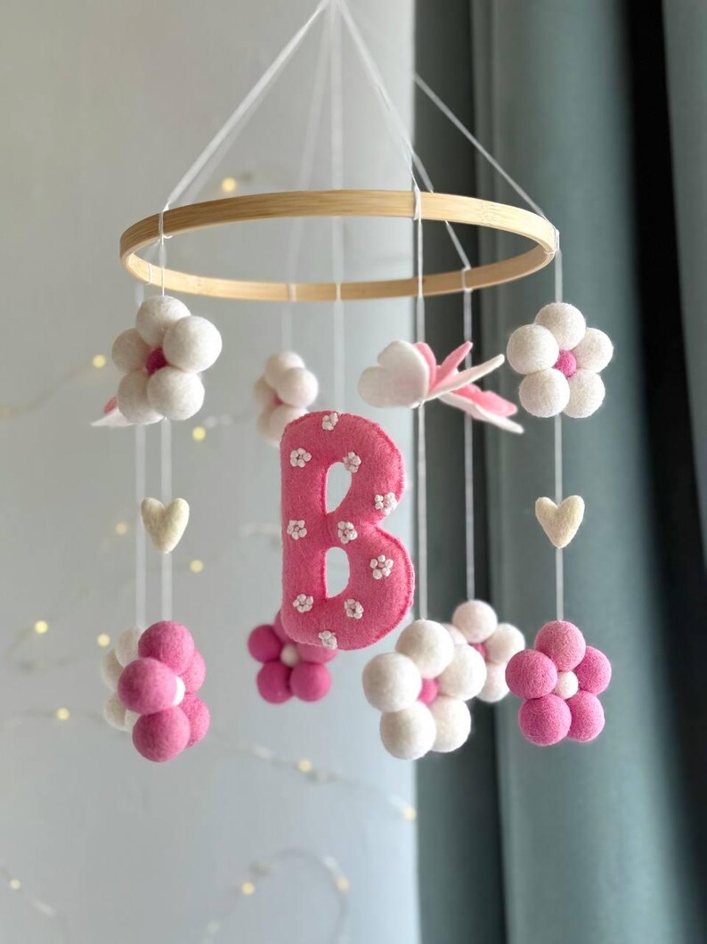 Personalizable Baby Mobile With Flowers – Nursery Decor | Baby Shower ...