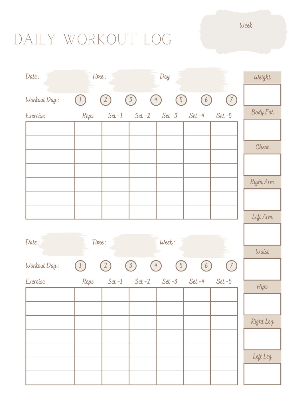 Daily Workout Printable Planner for Staying on Track in the Gym or at ...