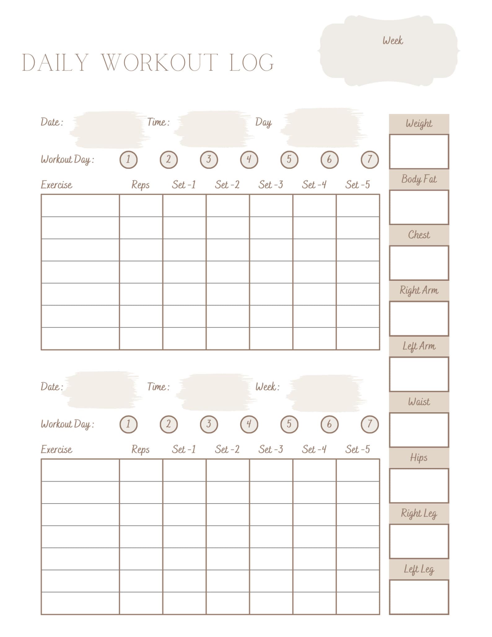 Daily Workout Printable Planner for Staying on Track in the Gym or at ...