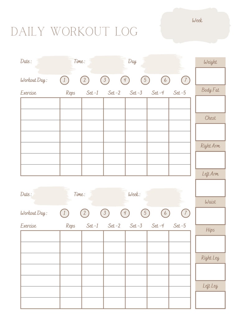 Daily Workout Printable Planner for Staying on Track in the Gym or at ...