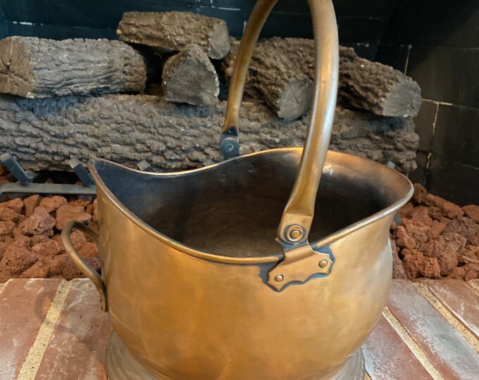 Vintage Large Brass Coal Scuttle Delft Handles Lion Decor - Etsy