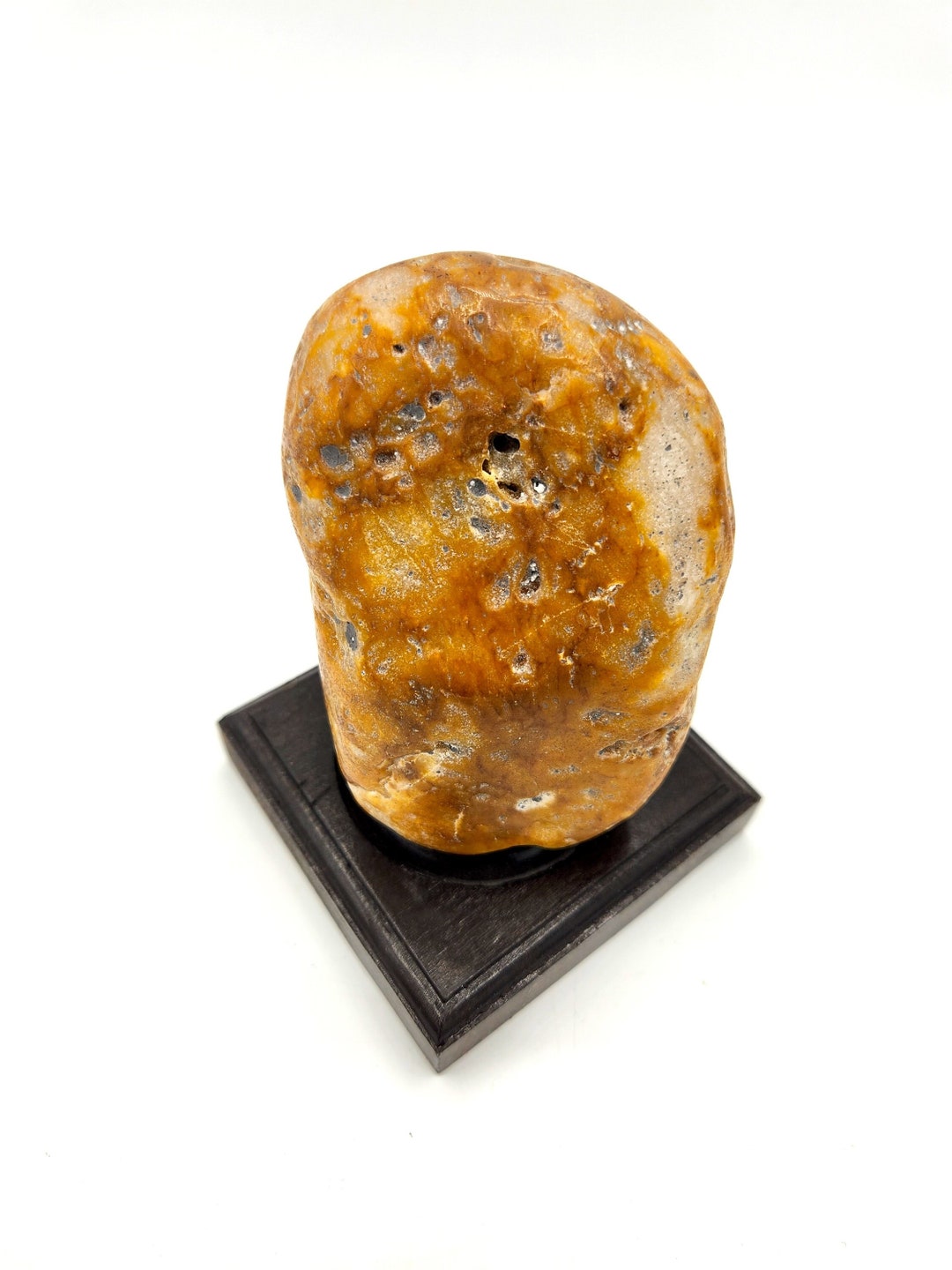 Rare Large Great Lakes Chert/flint Tumbled Rock / Stone on Wooden Stand ...