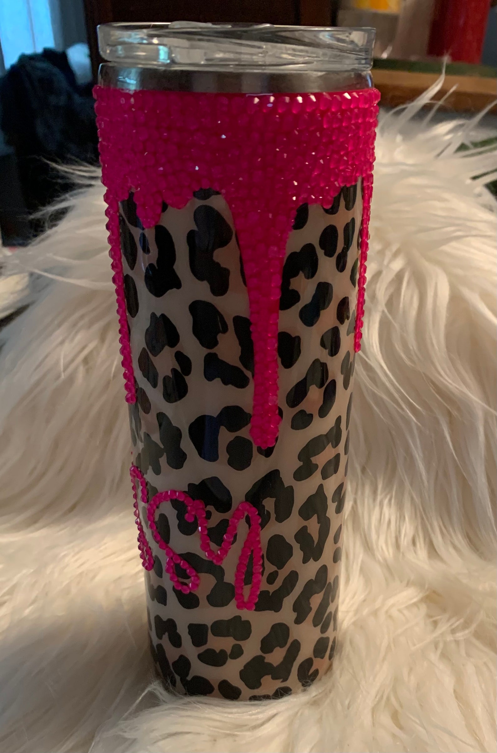 Hot Pink Rhinestone Bling Drip Cheetah Print Tumbler - Etsy