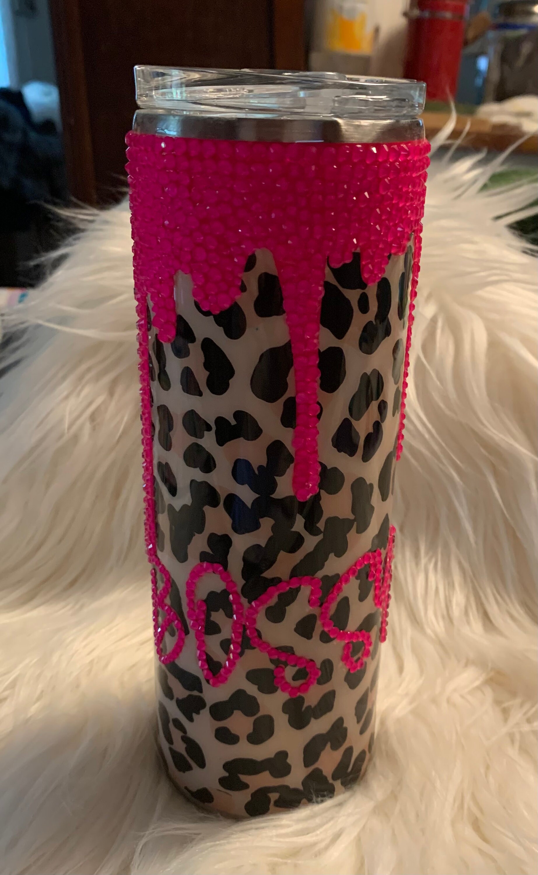 Hot Pink Rhinestone Bling Drip Cheetah Print Tumbler - Etsy