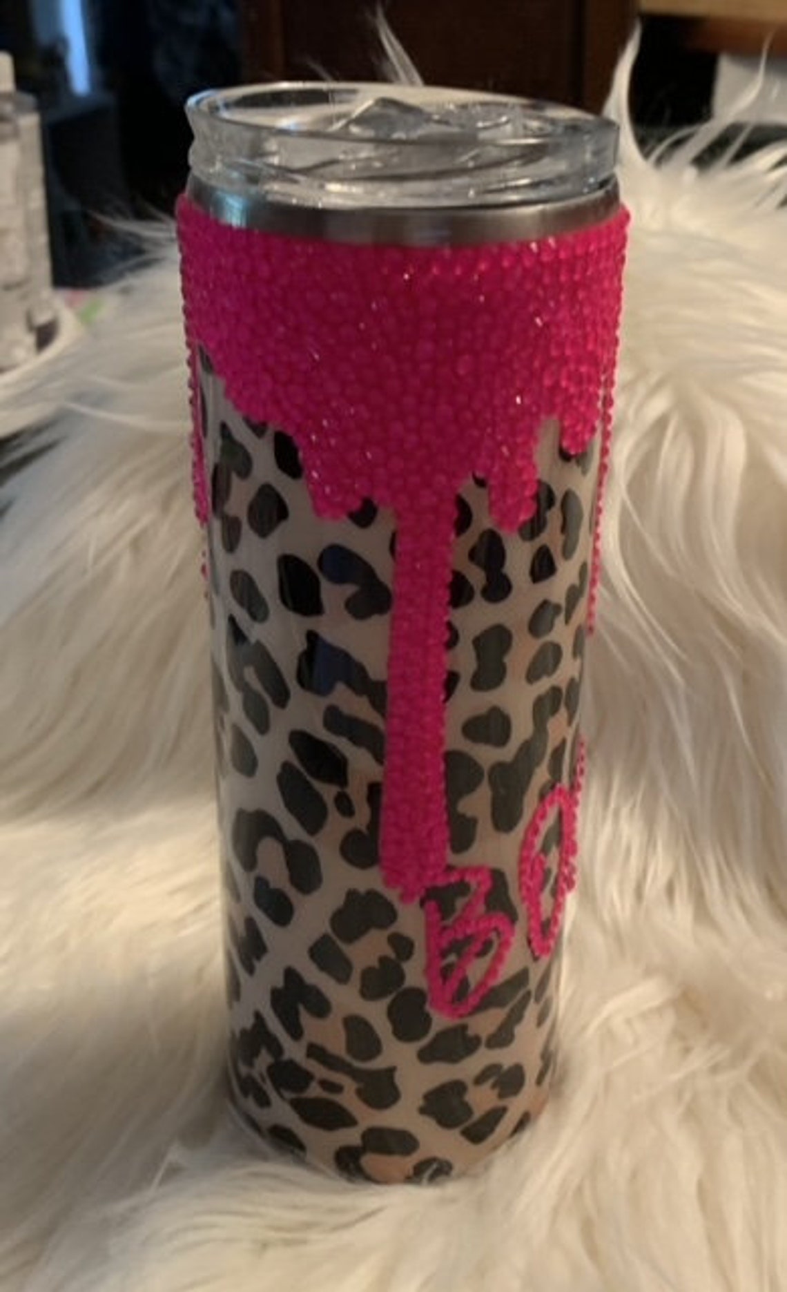 Hot Pink Rhinestone Bling Drip Cheetah Print Tumbler - Etsy