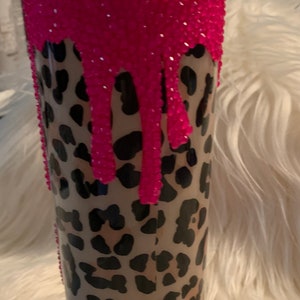 Hot Pink Rhinestone Bling Drip Cheetah Print Tumbler - Etsy