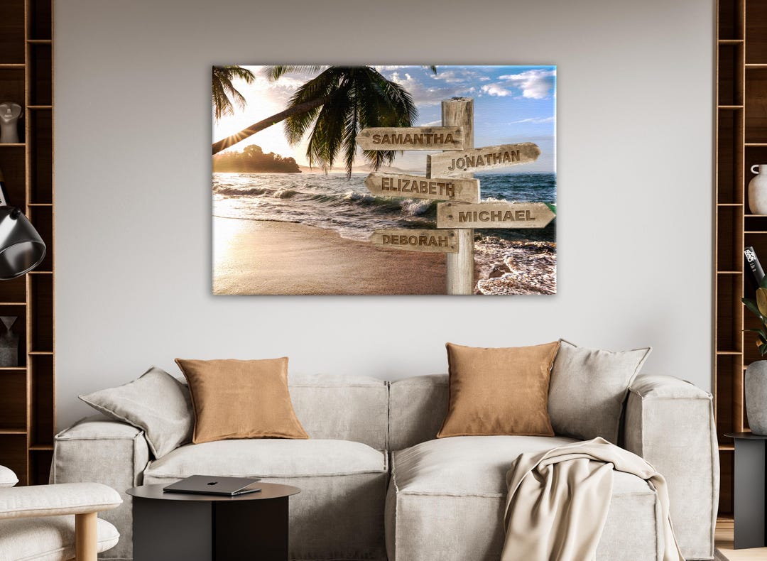 Personalized Beach Name Sign - Custom Family Canvas Wall Art, Multi ...