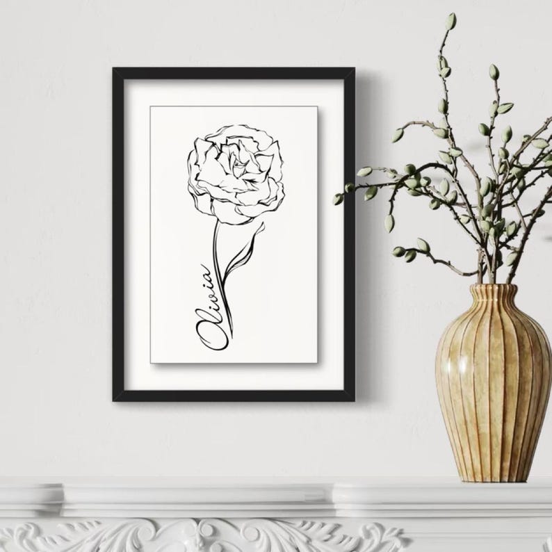 January Birth Flower Floating Framed Acrylic Minimalist Wall Art ...