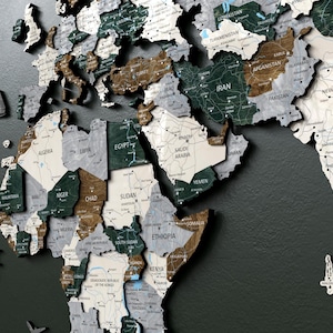 World Map Wall Art Office Decor, 3D Large World Map Couples Travel Gift ...