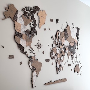 3D Wooden World Map Office Wall Art Decor, Wood World Map Accent Wall, Wooden Map Decor ...