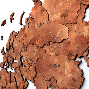 Copper Wood World Map Wall Art - 7th Anniversary Gift, Birthday Gift ...