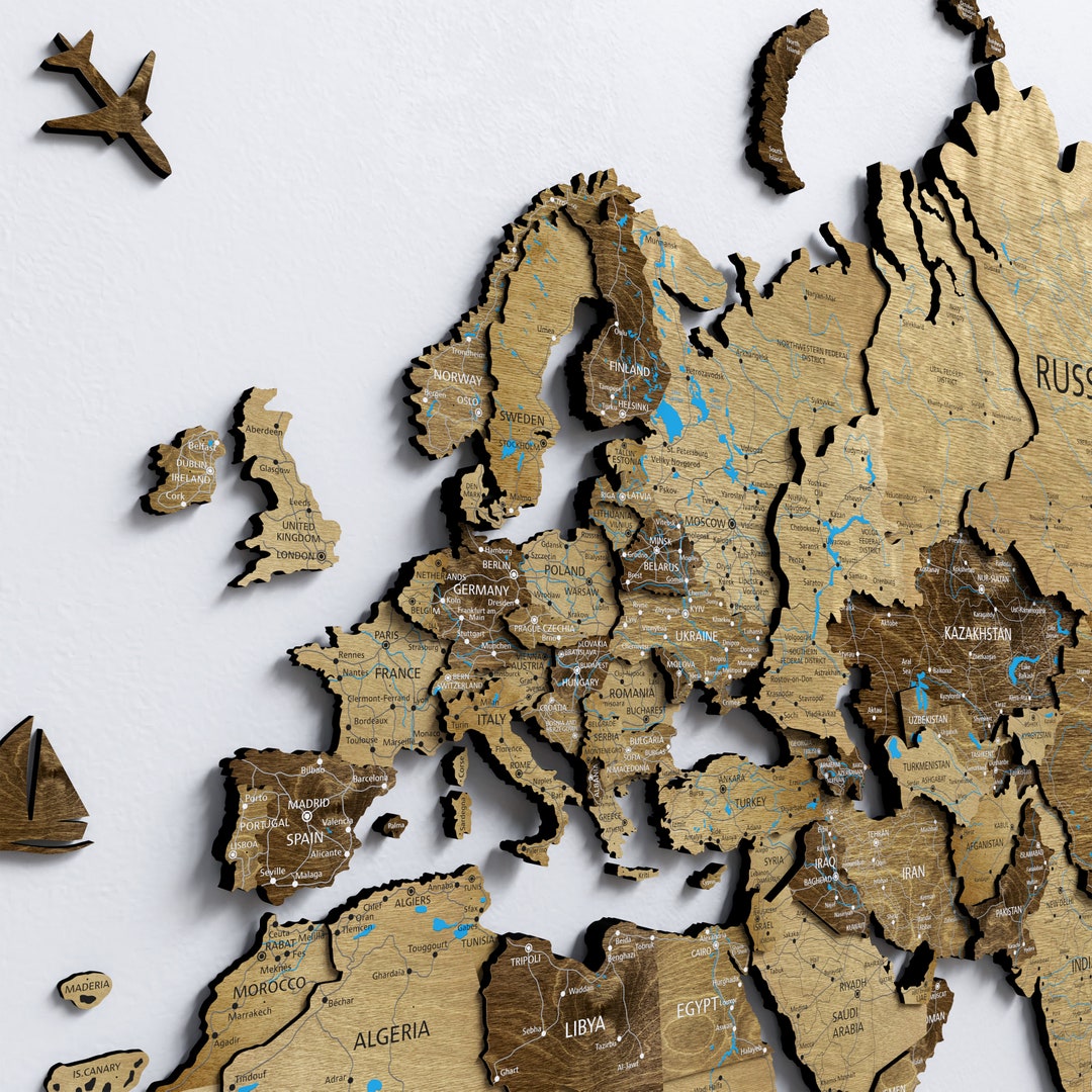 Wood World Map Art, 3D Wooden Map, Wood Travel Wall Art, Large Living ...