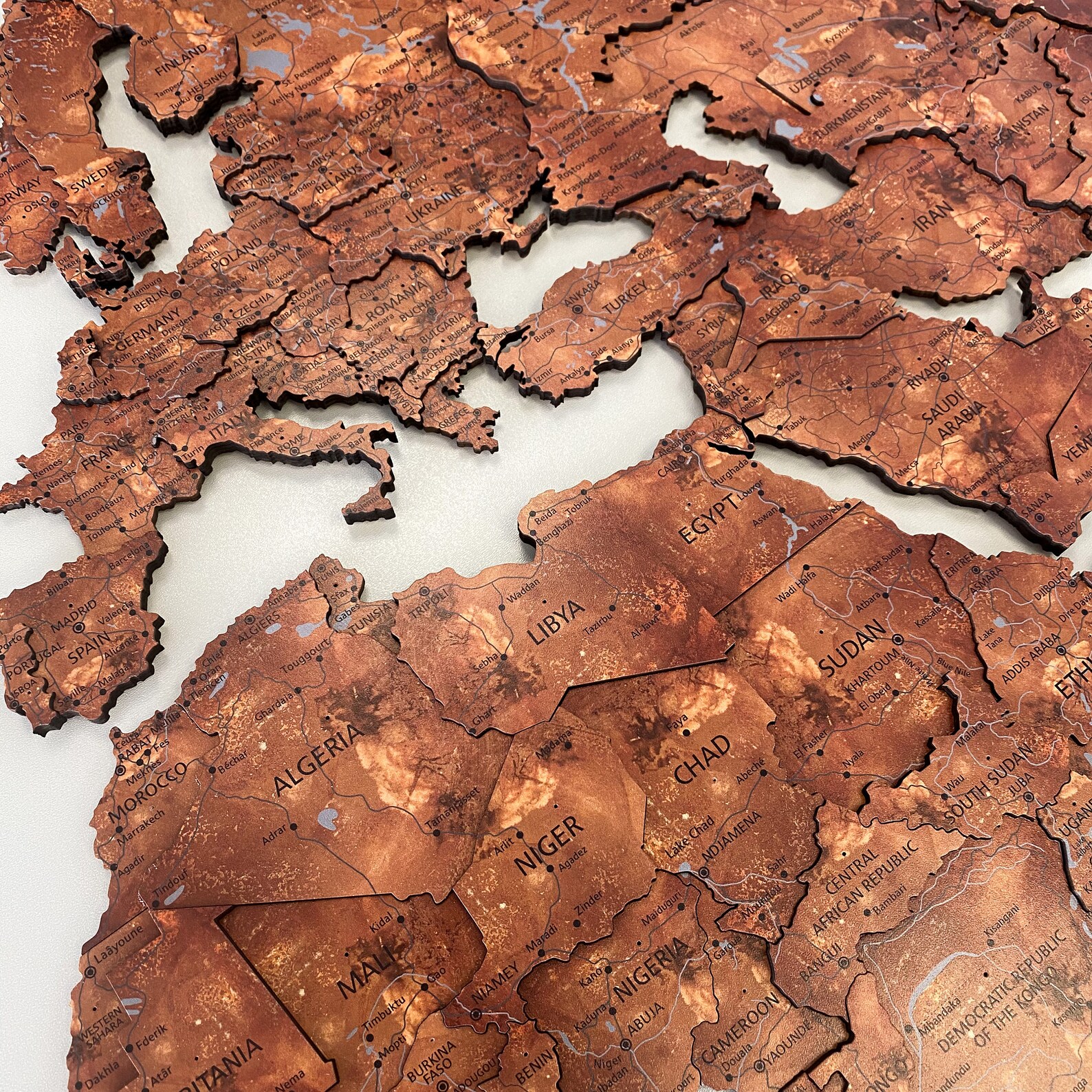 Copper World Map Wall Art: Wood Decor, Push Pin Travel Map - Etsy