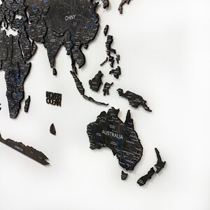 Wooden World Map Wall Decor, 3D World Map, World Map, Wood Map, Black ...