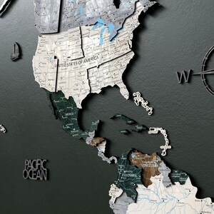 World Map Wall Art Office Decor, 3D Large World Map Couples Travel Gift ...