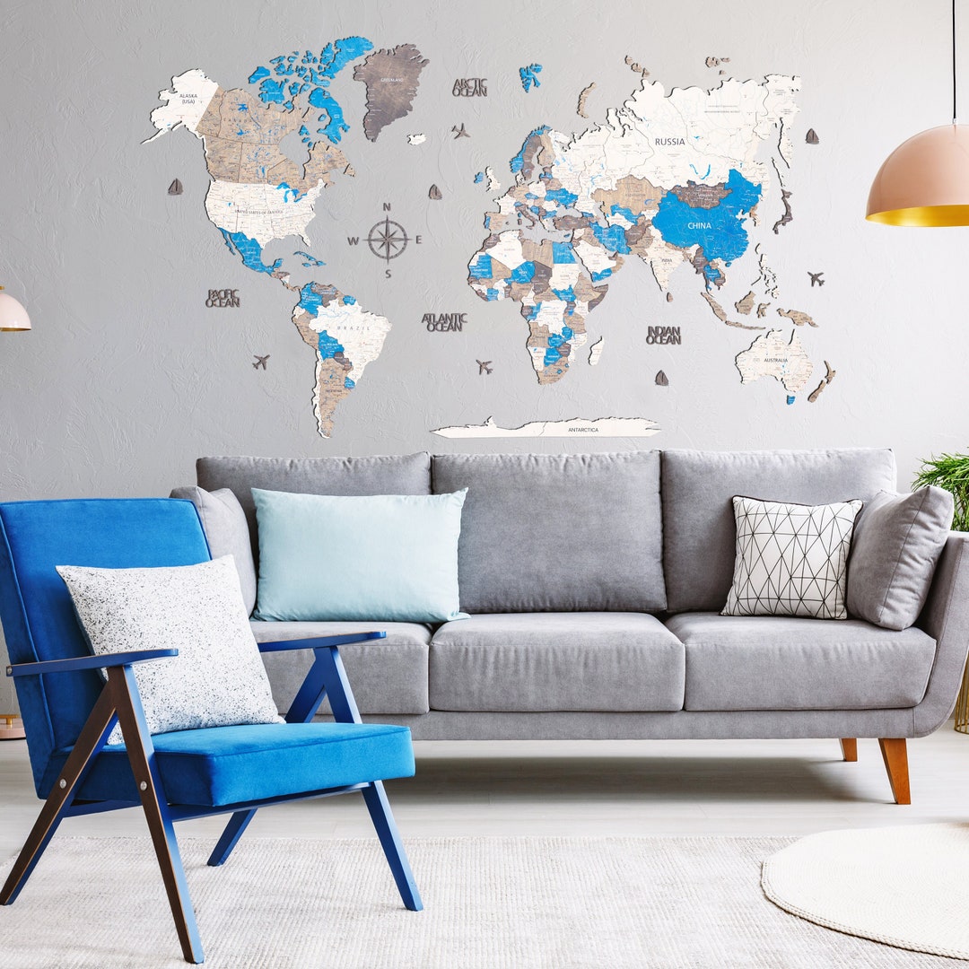 COLORFUL MAPS, 3D World Map, Elegant Push Pin World Maps With Detailed ...