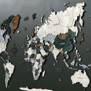 World Map Wall Art Office Decor, 3D Large World Map Couples Travel Gift ...