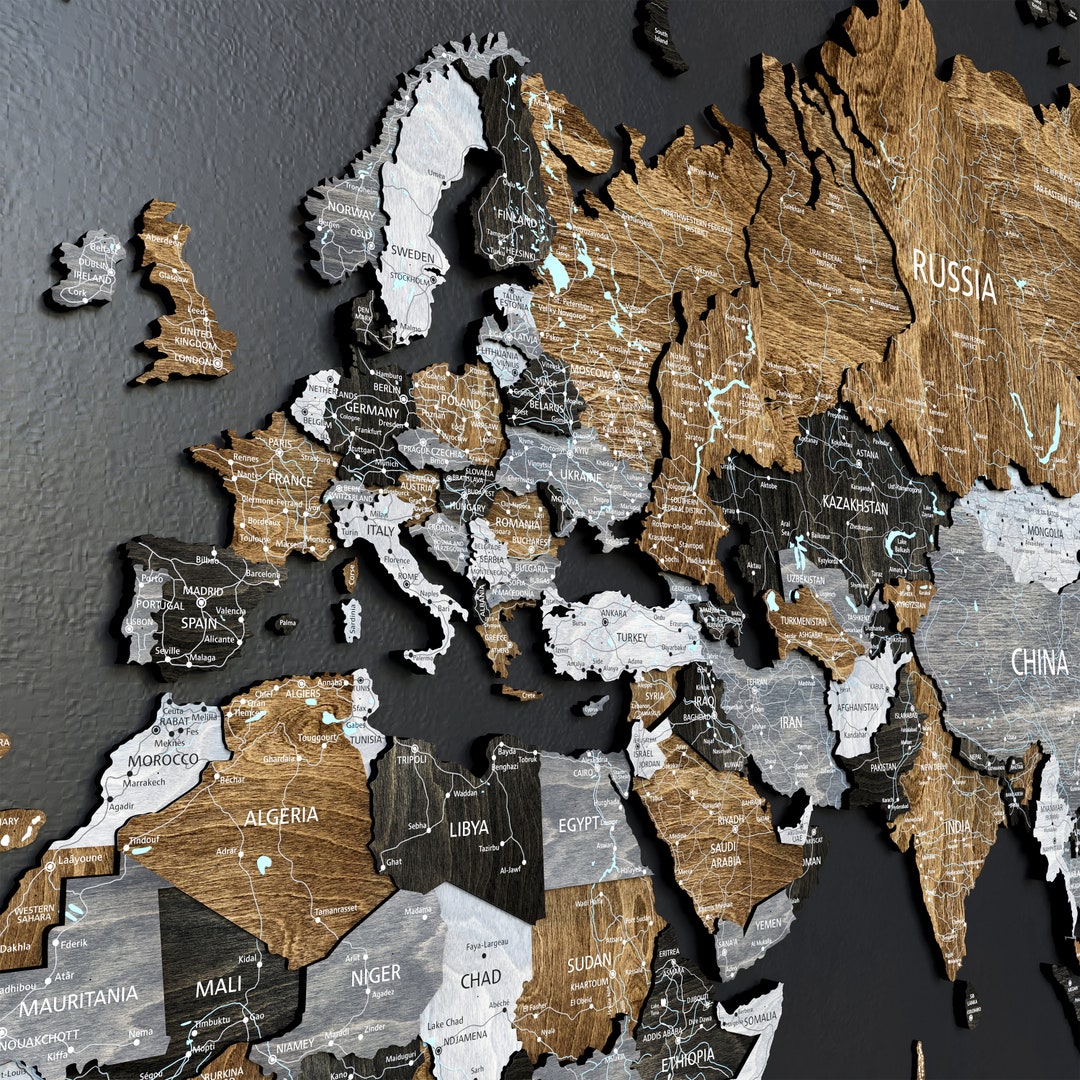 3D World Map, Birhday Gift 3D Wood Map, World Map Wall Art, Apartment ...