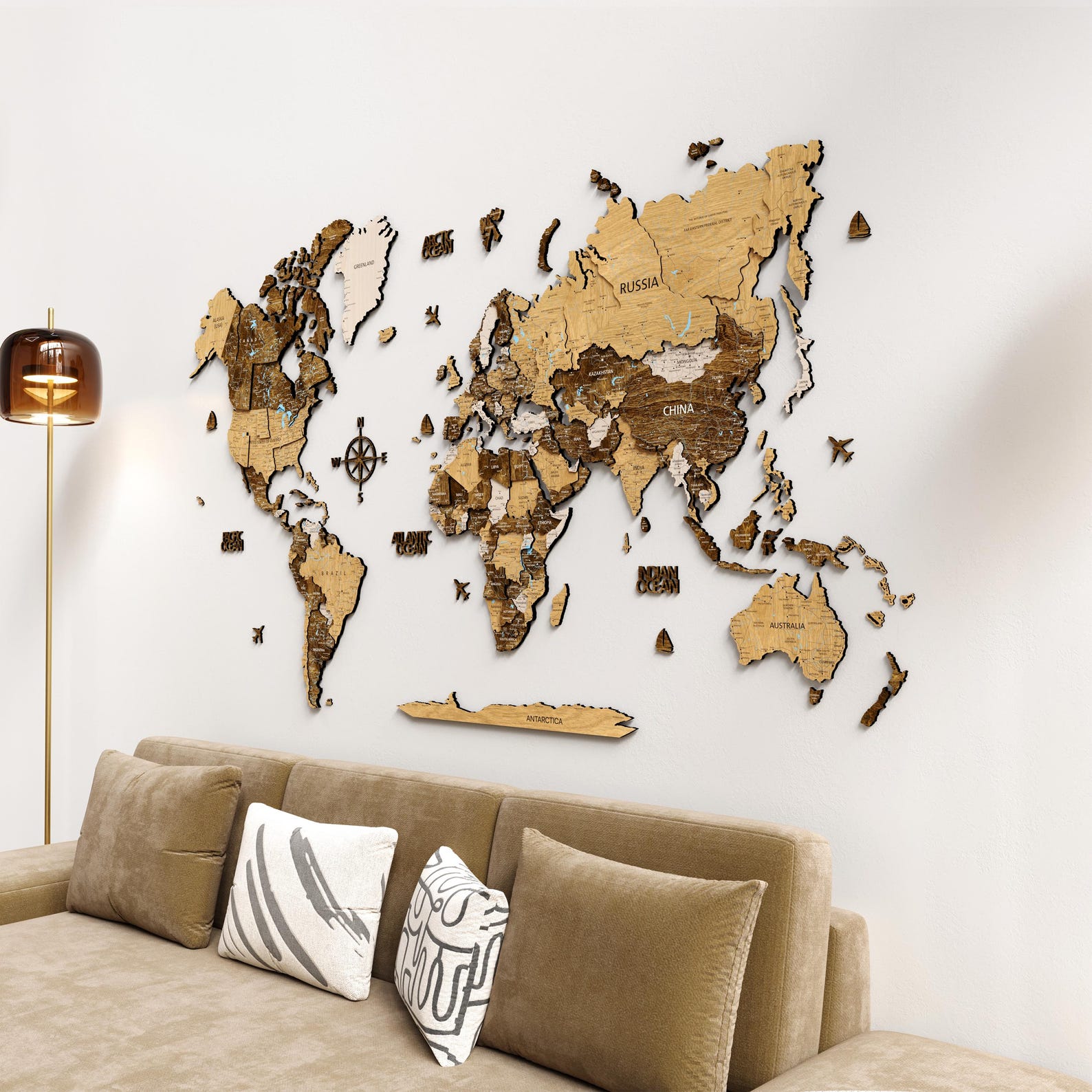 3D Wood World Map Wall Art: Heritage Style Apartment Decor - Etsy