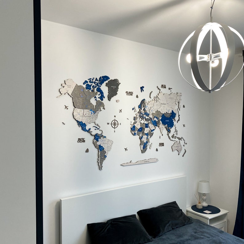 Home Decor and Gifts Wooden Wall Map World Map Wood World - Etsy