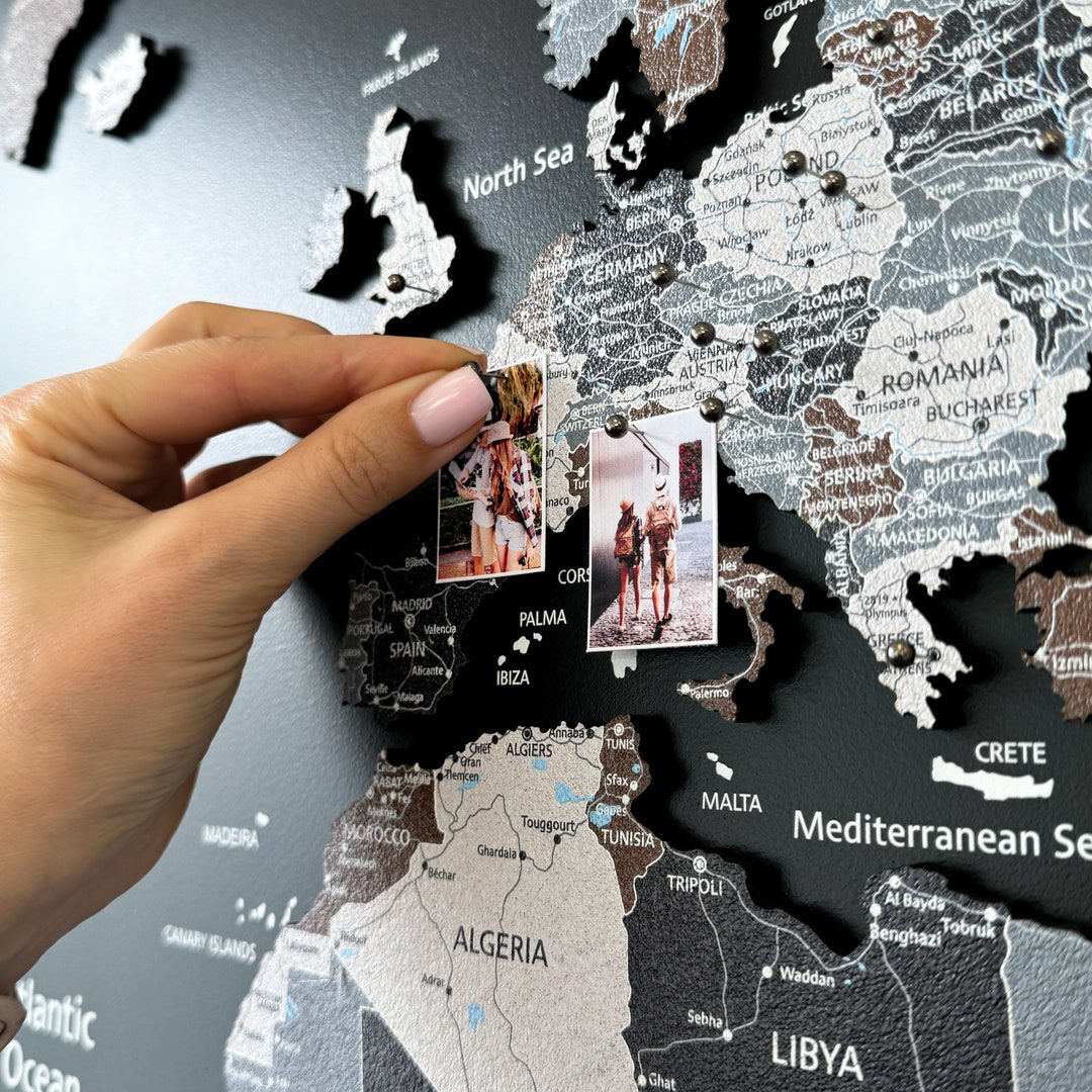 Push Pin Wood World Map for Travel Gift, 3 Pice Wall Art New Apartment ...