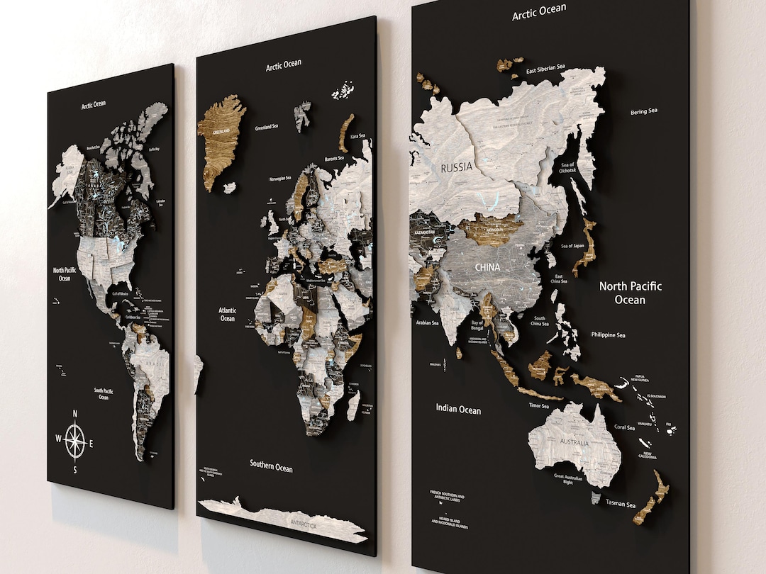 Handmade 3D Wooden World Map Wall Art: Push Pin Travel Map - Etsy