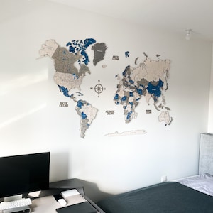 Wooden World Map Wall Art, 3D Push Pin Style (large Size) - Etsy