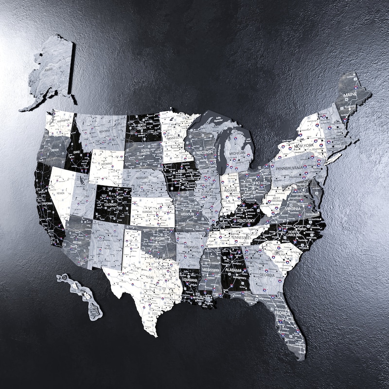 Us Map With Pins Light - Etsy