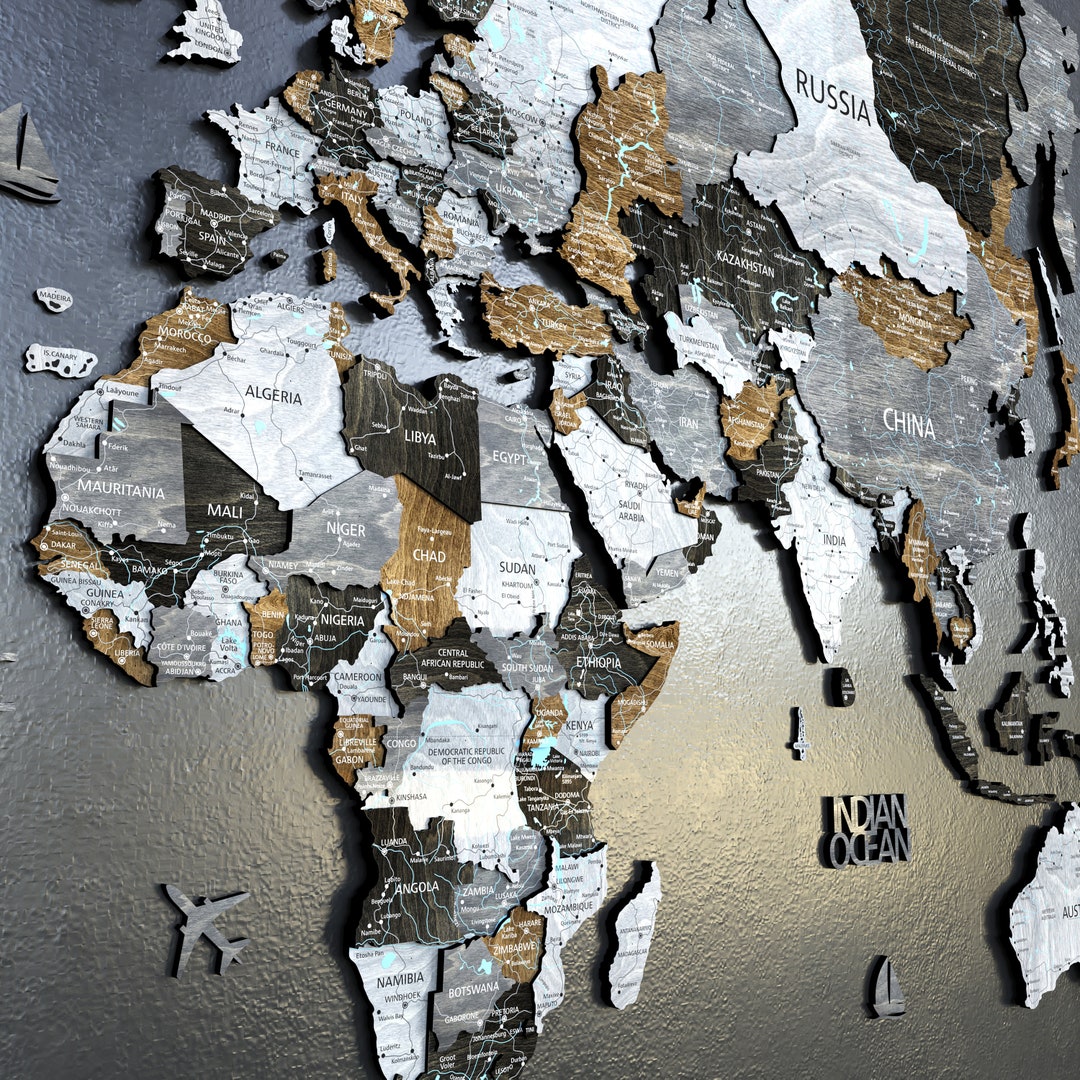 Detailed 3D Wooden World Map by Kokobolodesign • Explore the World and ...