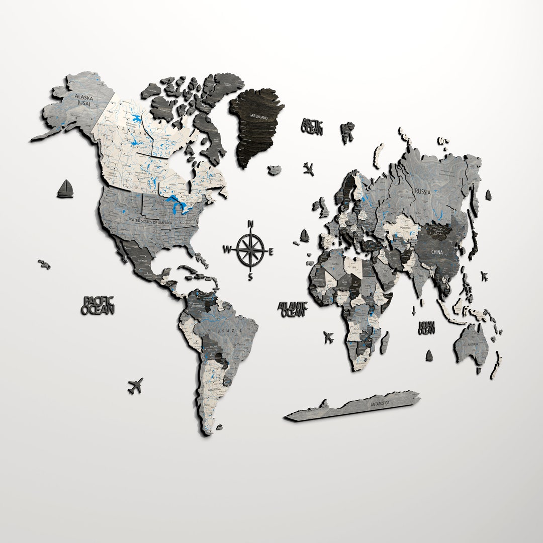 World Map Print in the Loft Style, Couples Travel Gift, Wooden World ...