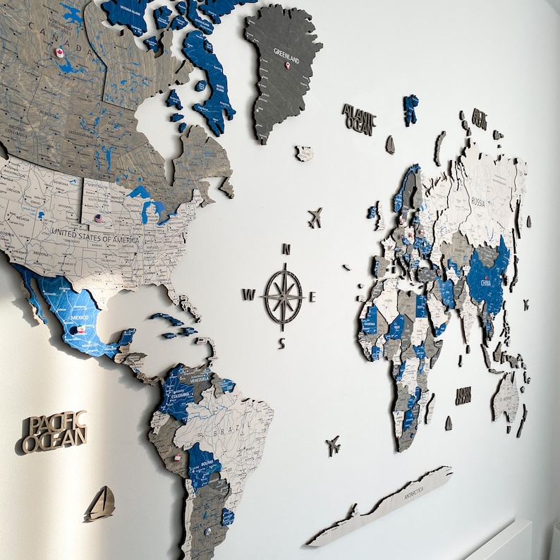 Home Decor and Gifts Wooden Wall Map World Map Wood World - Etsy