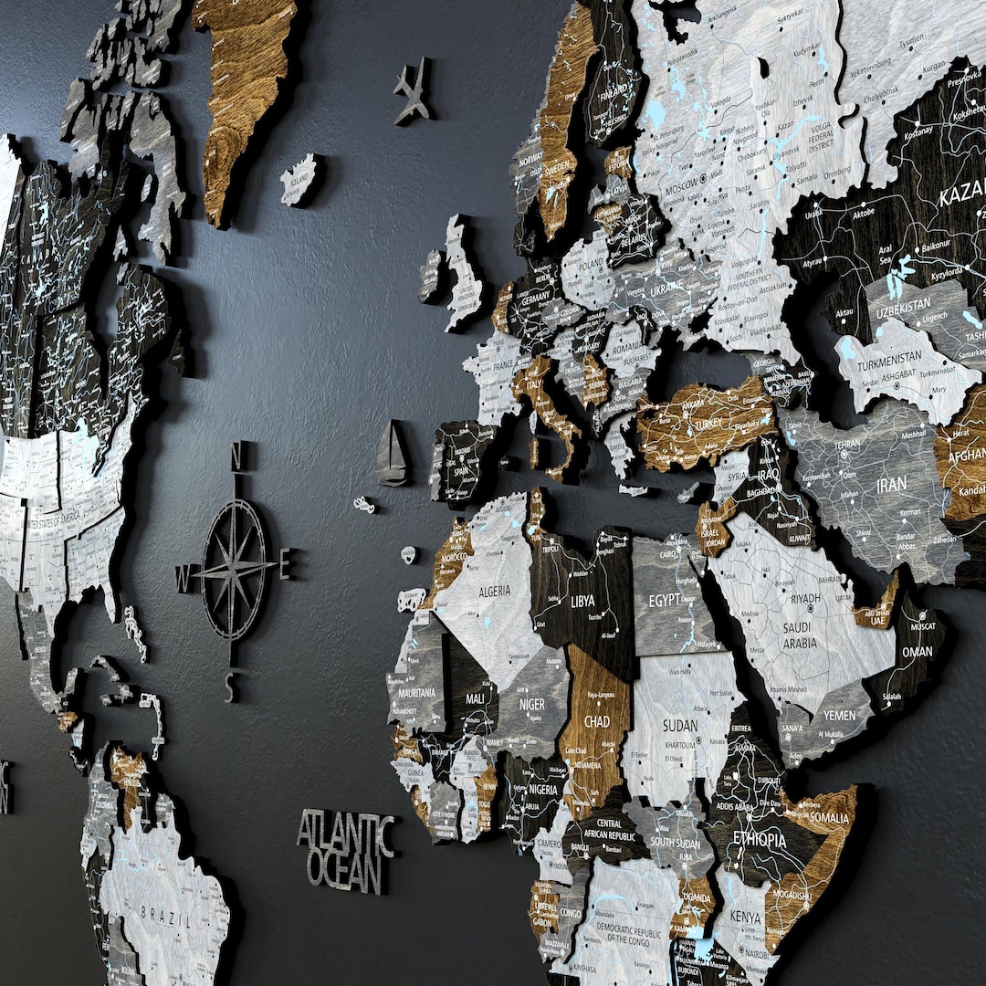 3D Wooden World Map Wall Art, Loft Style Home Decor, 5th Anniversary ...