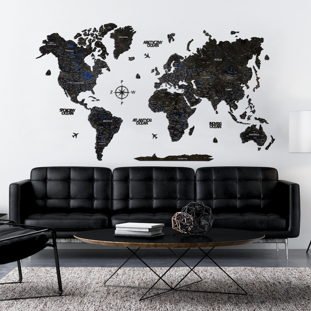Black Wood 3D Map Push Pin Map Travel Wall Map Wood Map of - Etsy