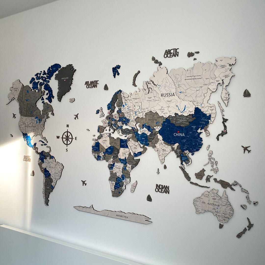Home Decor and Gifts, Wooden Wall Map, World Map, Wood World Map, 3d ...