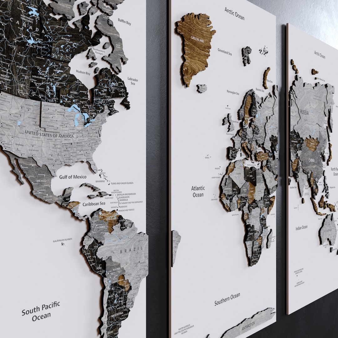 3D World Map Wall Art, Large Wooden World Map, World Map Push Pin Board ...