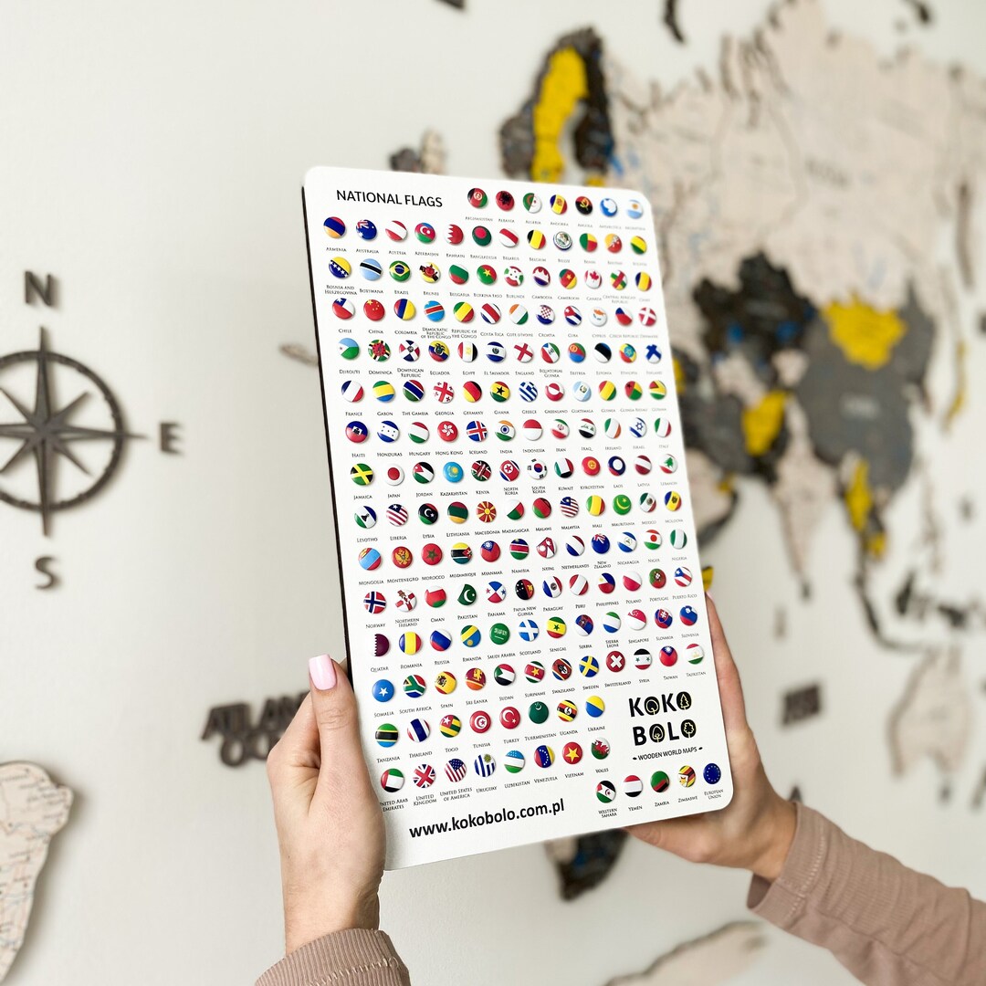 Push Pins With National Flags for Wooden World Map Wall Art, Pin Board ...