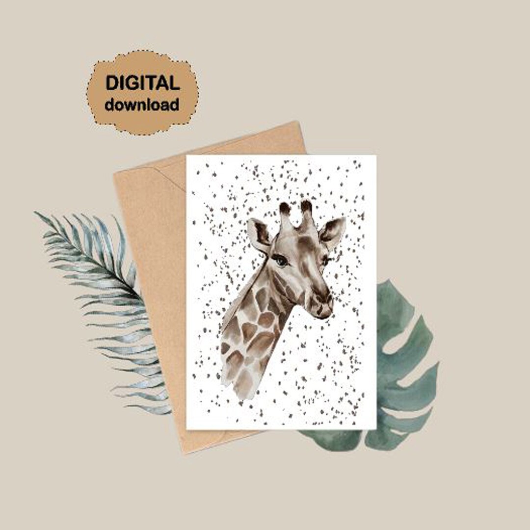 Printable Giraffe Card, Giraffe Card Printable, Digital Giraffe Cards ...