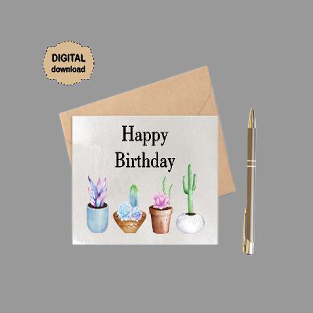 Birthday Card, Printable, Cactus, Instant Download, Cactus Card - Etsy