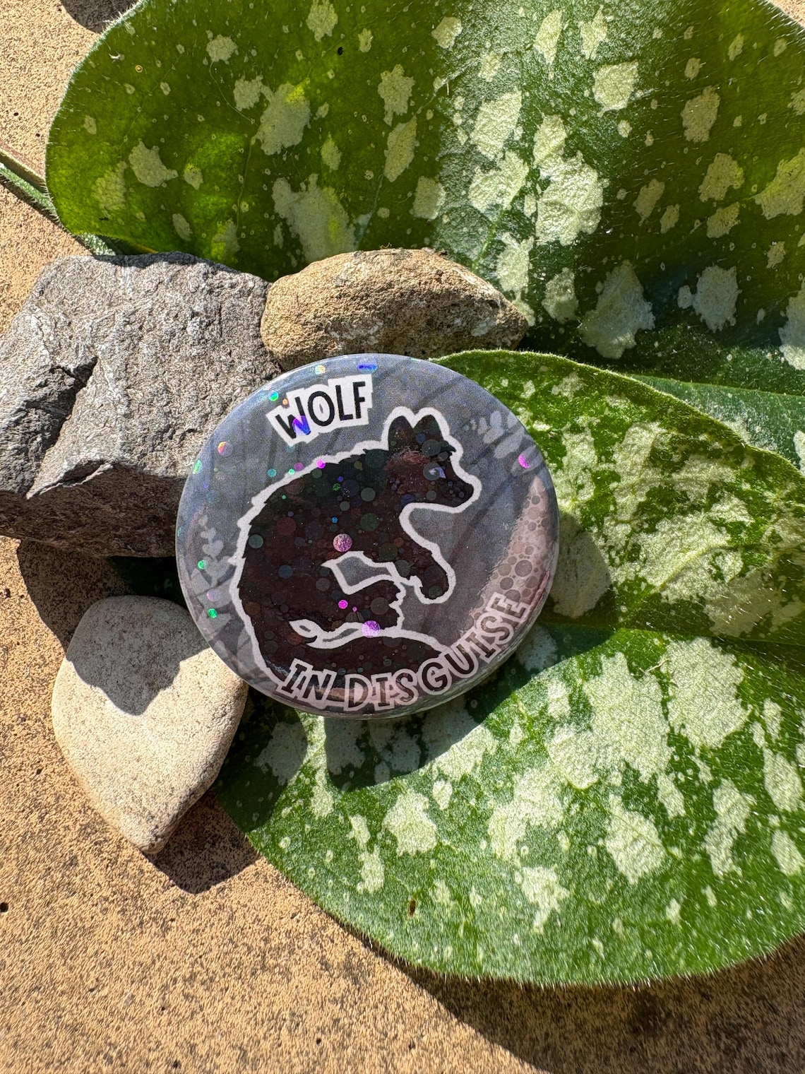Black Wolf in Disguise 44mm Holographic Pinback Therian / Furry Button ...