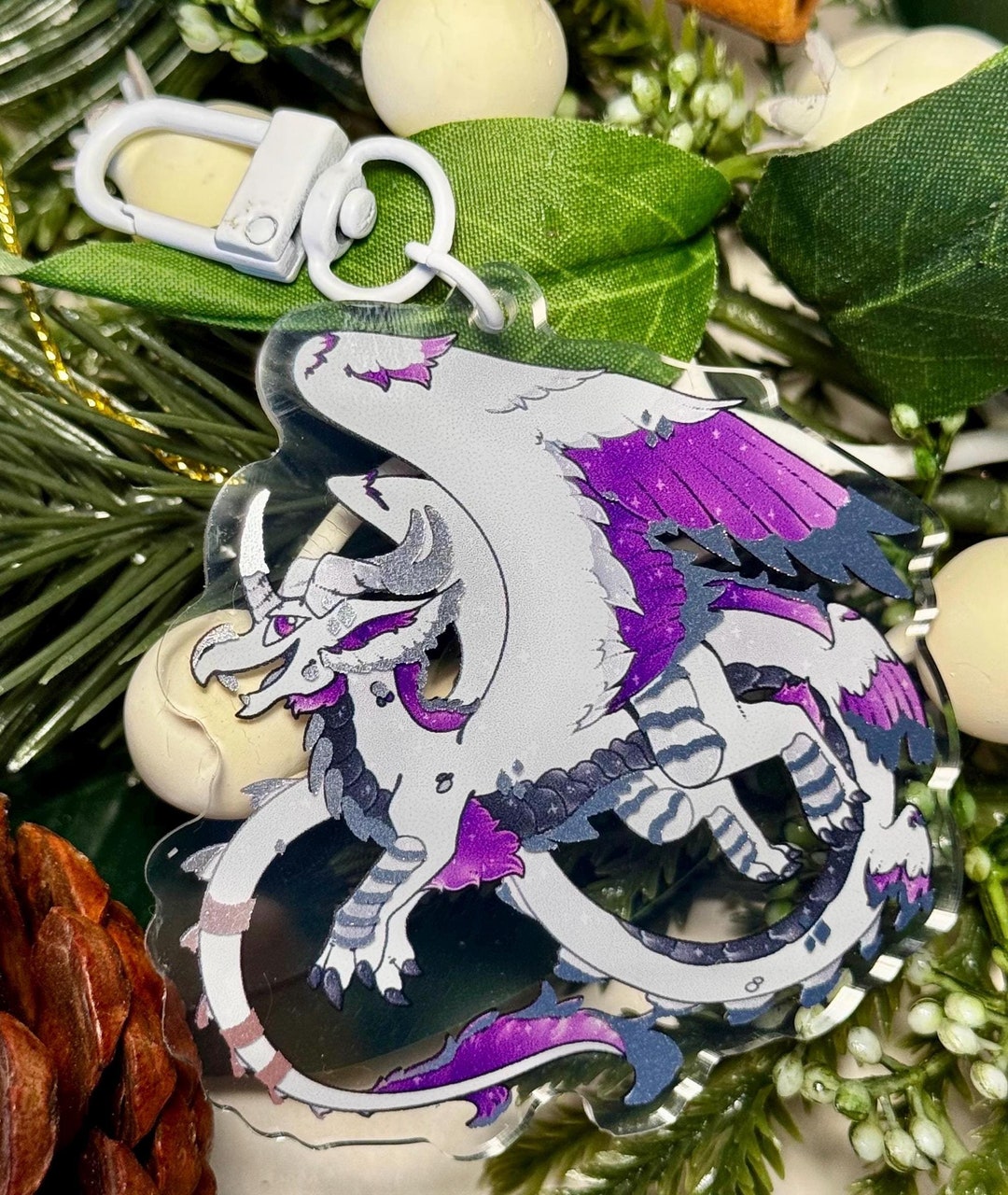 Asexual Pride Keychain | 2.5" Acrylic Angelic Dragon Charm With Silver ...