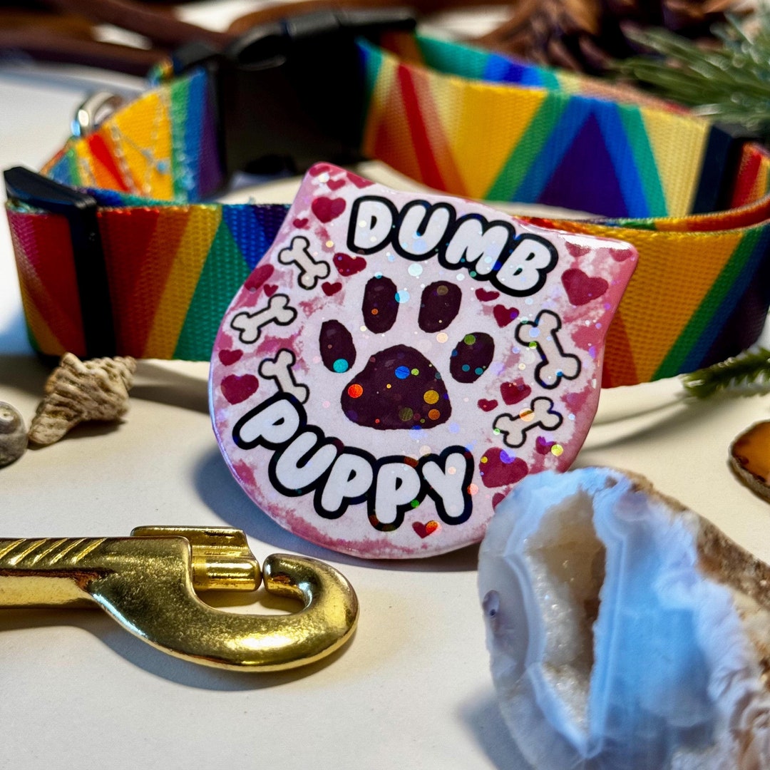 Dumb Puppy Button | 57mm 2 1/4" Holographic Cat Ears Pin Badge | Furry ...