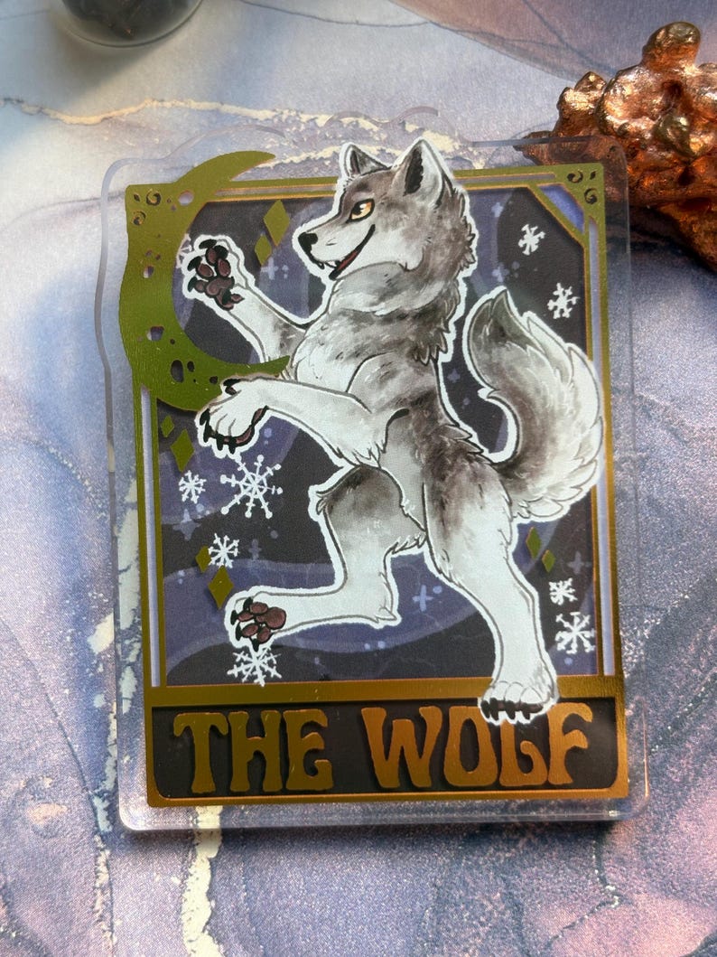 2.5” the Wolf Tarot Style Acrylic Pin With Gold Foil Detailing - Etsy