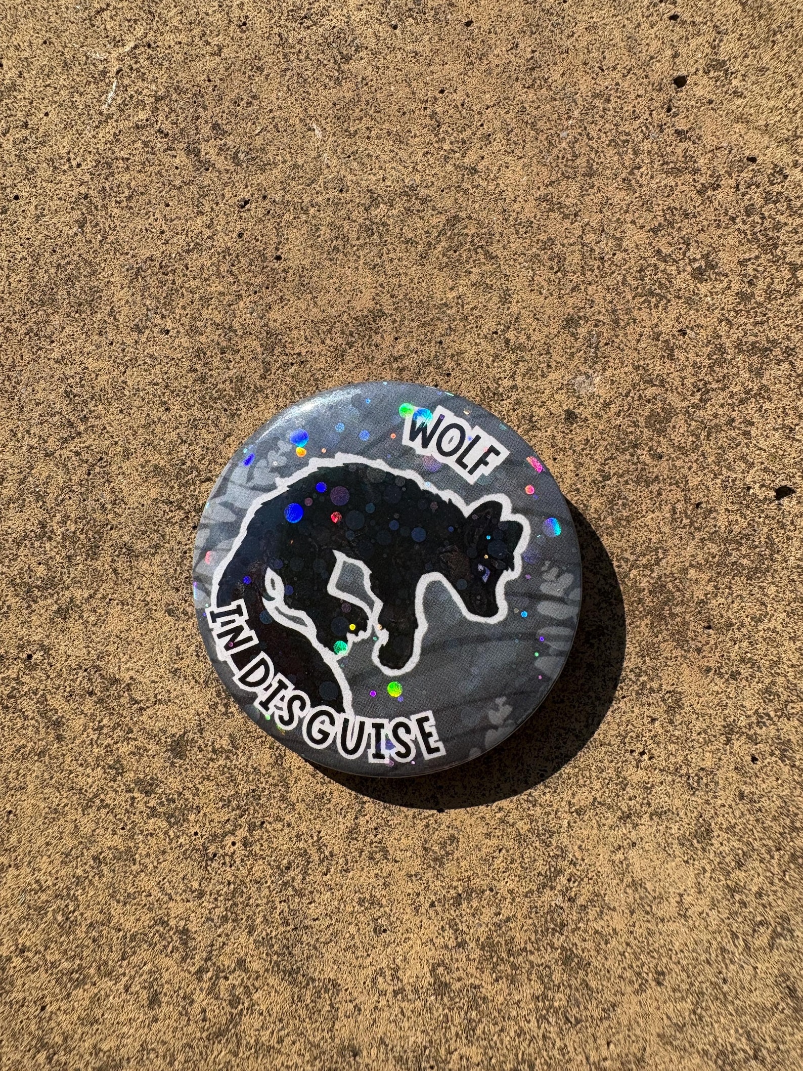 Black Wolf in Disguise 44mm Holographic Pinback Therian / Furry Button ...