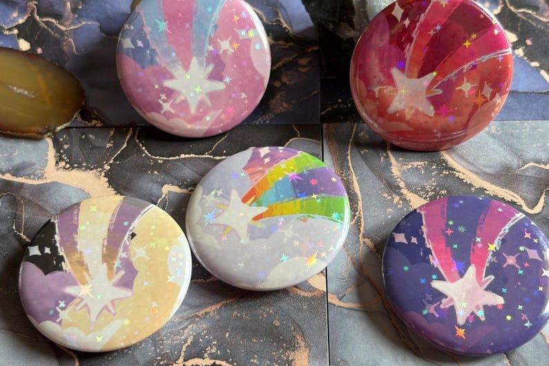 Subtle Pride LGBT+ Colors Shooting Star Button Pin: Holographic Rainbow ...