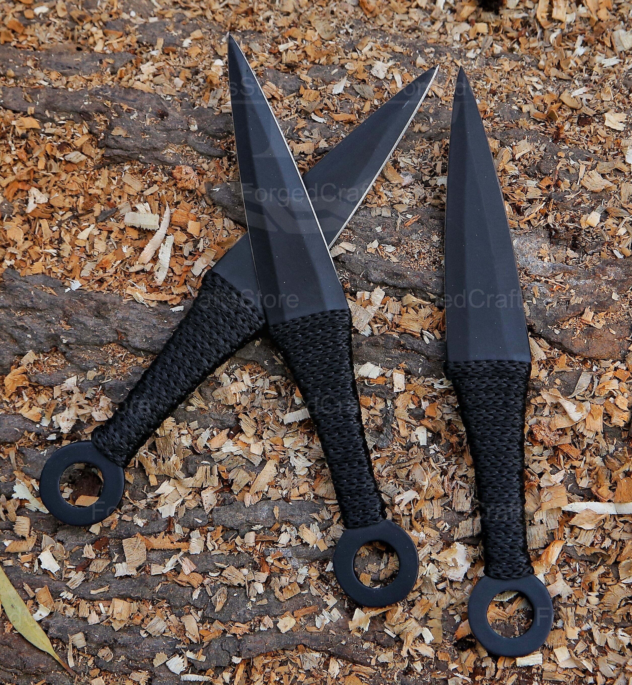 Pack of 3 Damascus Black Throwing Knife, Kunai Throwing Knife, Sharp ...