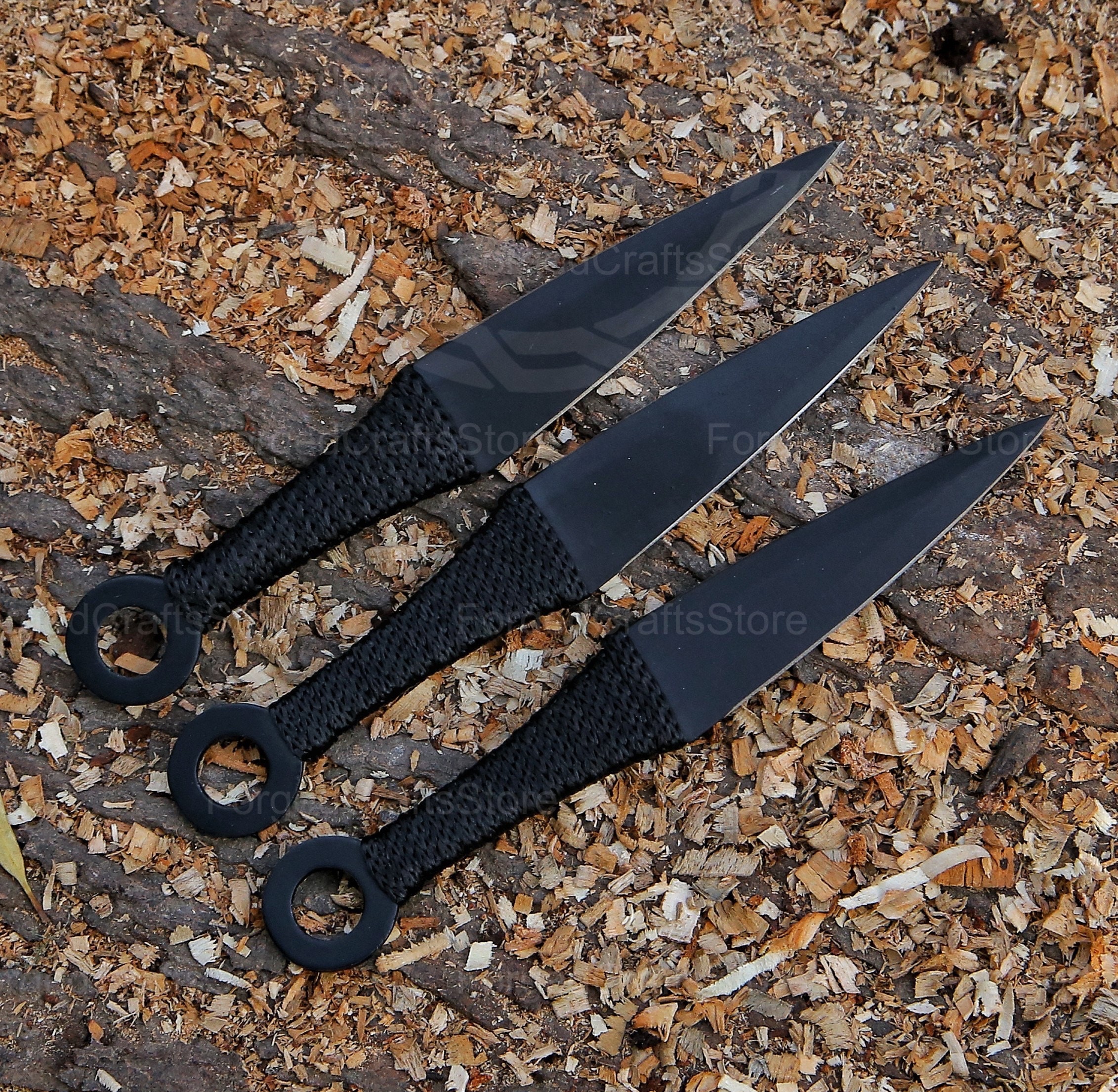 Pack of 3 Damascus Black Throwing Knife, Kunai Throwing Knife, Sharp ...