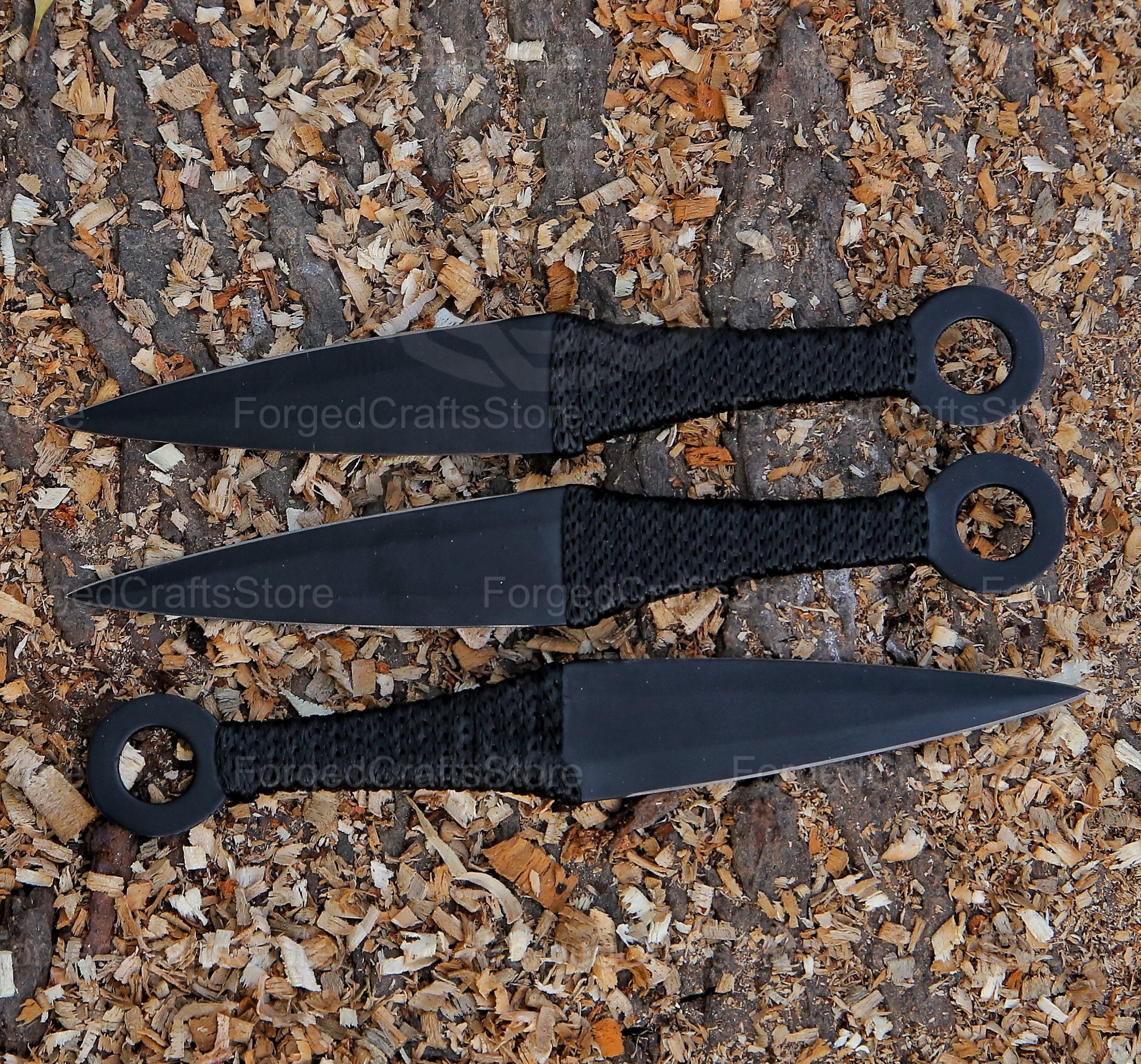 Pack of 3 Damascus Black Throwing Knife, Kunai Throwing Knife, Sharp ...